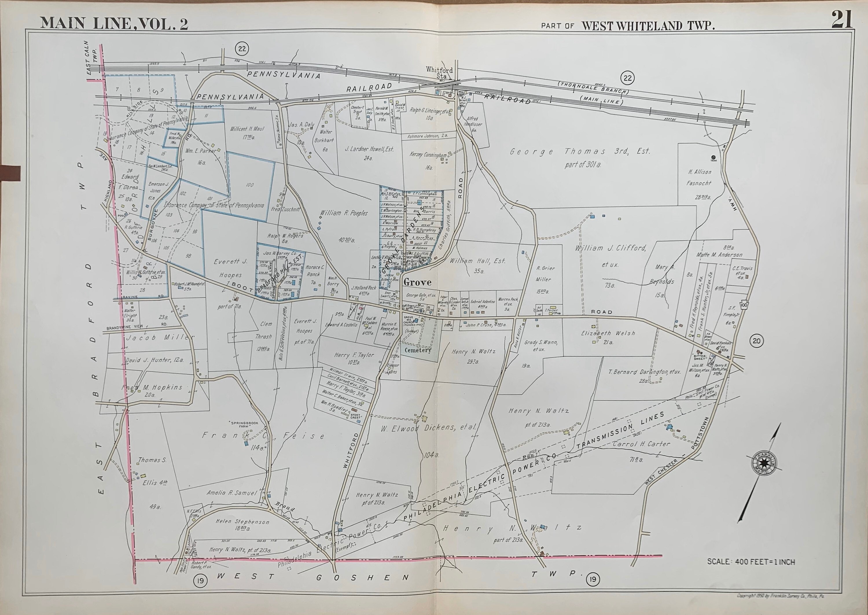 West Whiteland Map Original 1950 Franklin Survey Main Line - Etsy