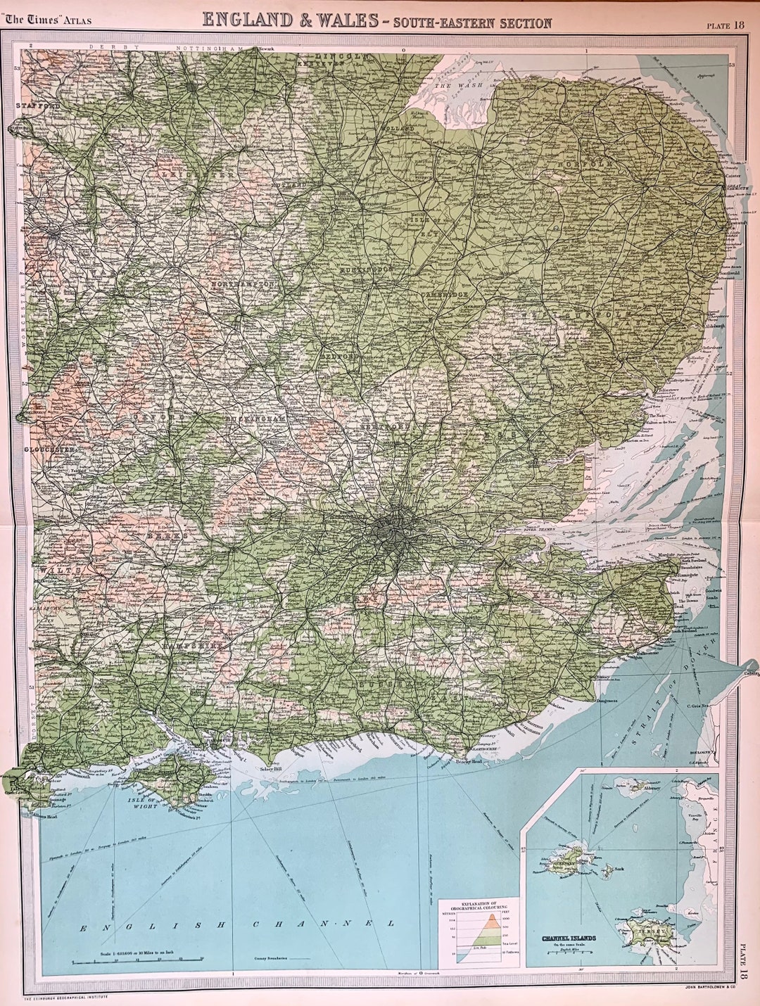 England and Wales Map, Original 1922 Times Atlas, London, Channel ...