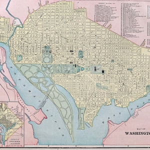 Washington DC Map, Original 1900 Crams Atlas, District of Columbia ...