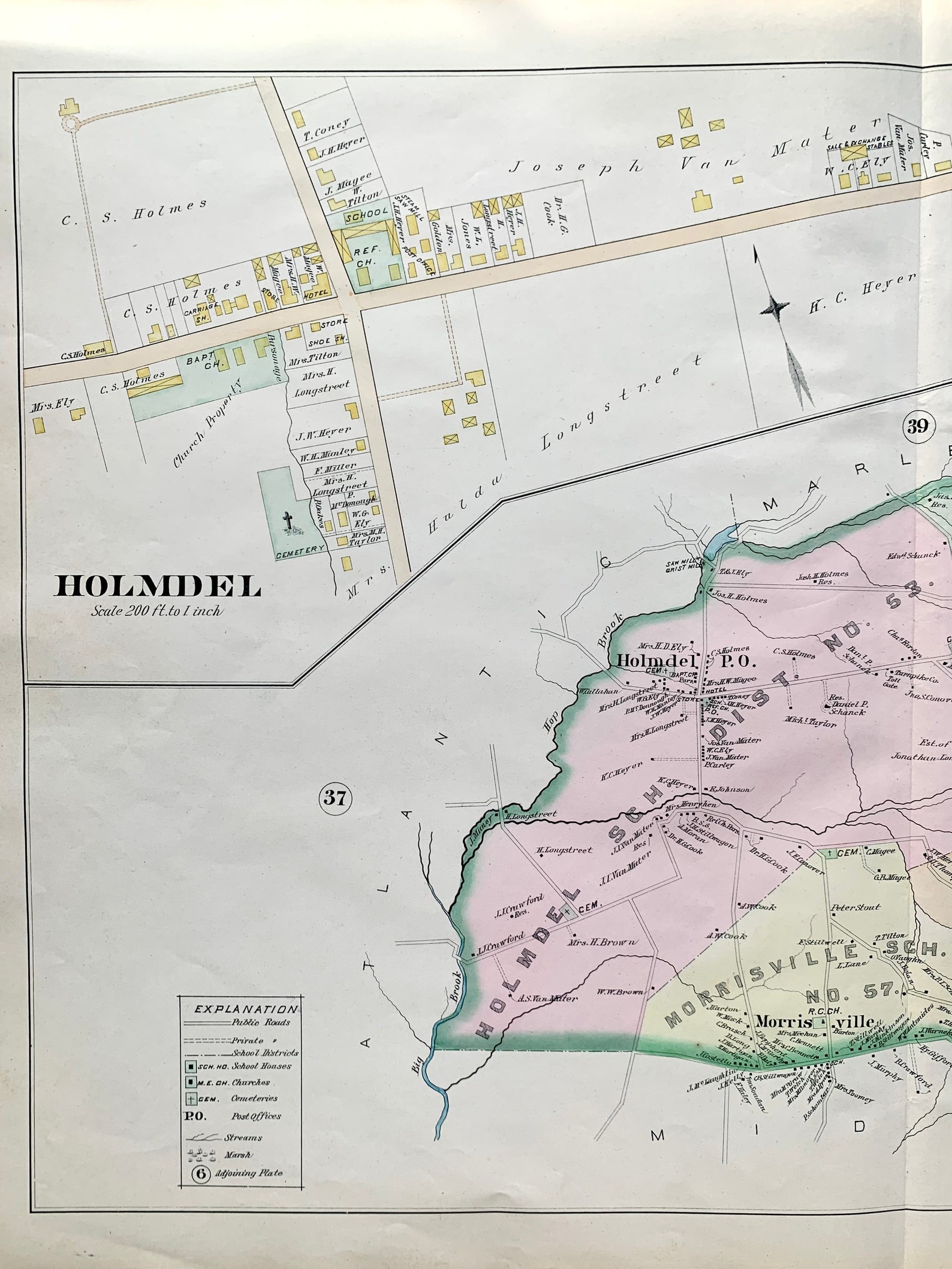 Holmdel Township Map, Original 1889 Monmouth County Atlas, Morrisville ...
