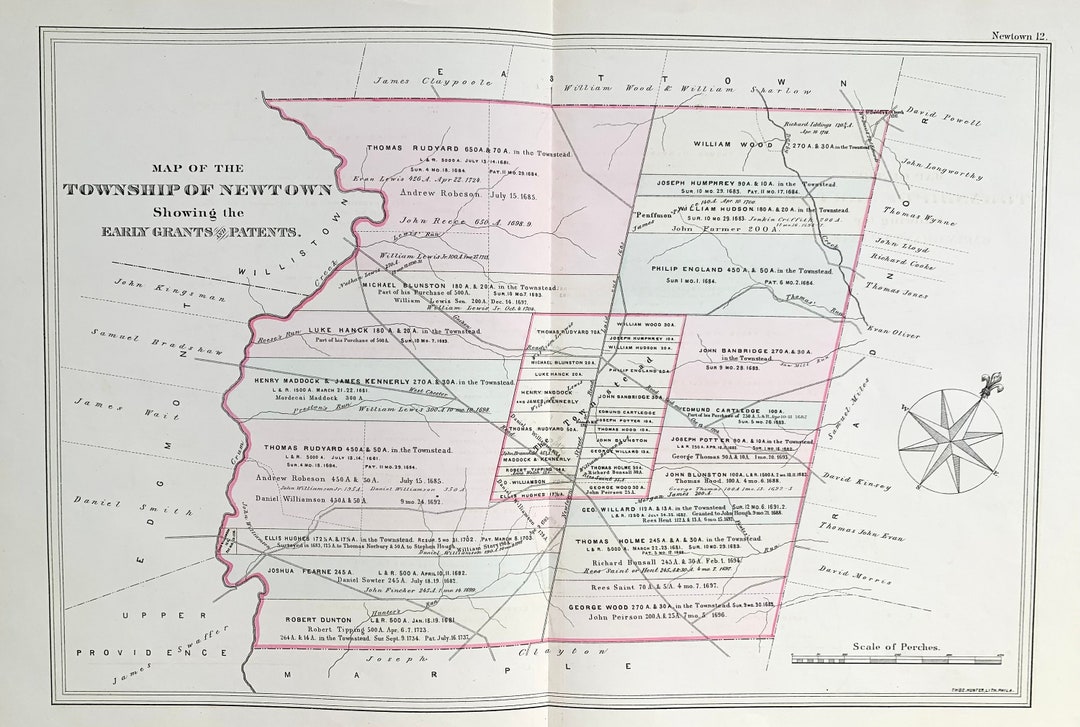 Newtown Township Map, Original 1880 Delaware County Atlas, Newtown ...