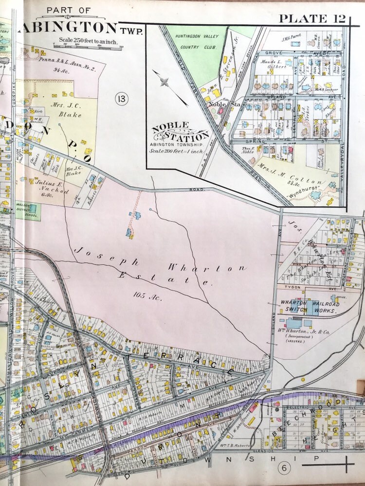 Abington Map, Original 1916 North Penn Atlas, Glenside, Noble Station ...