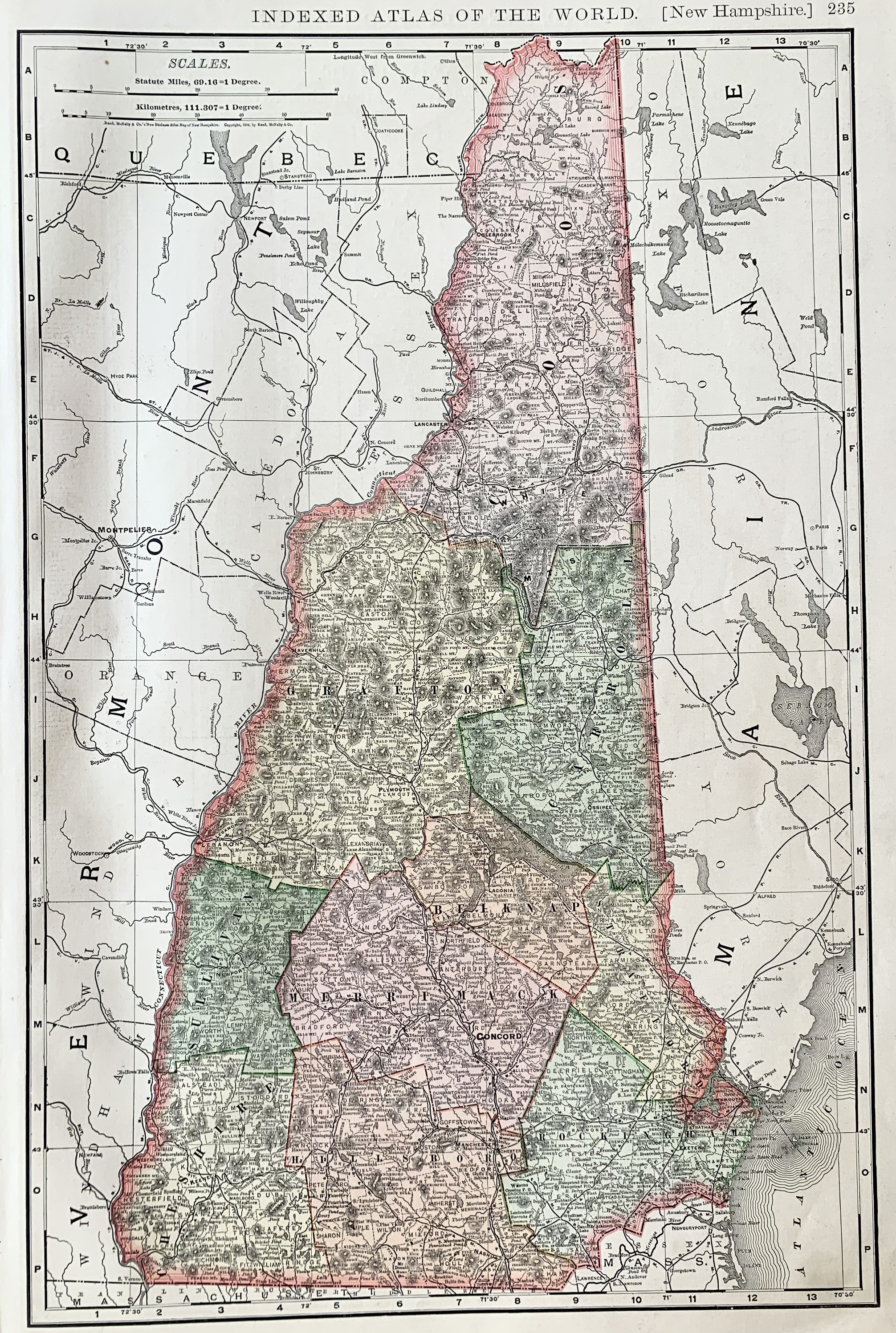 Mapa de New Hampshire Atlas original de Rand McNally de 1894 | Etsy