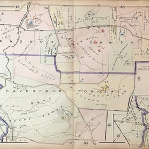 Haverford Township Map, Original 1908 Mainline Atlas, Radnor Township ...