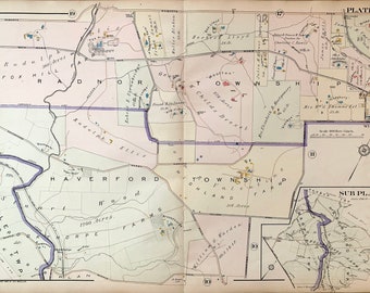 Radnor Township Map Original 1908 Mainline Pennsylvania | Etsy