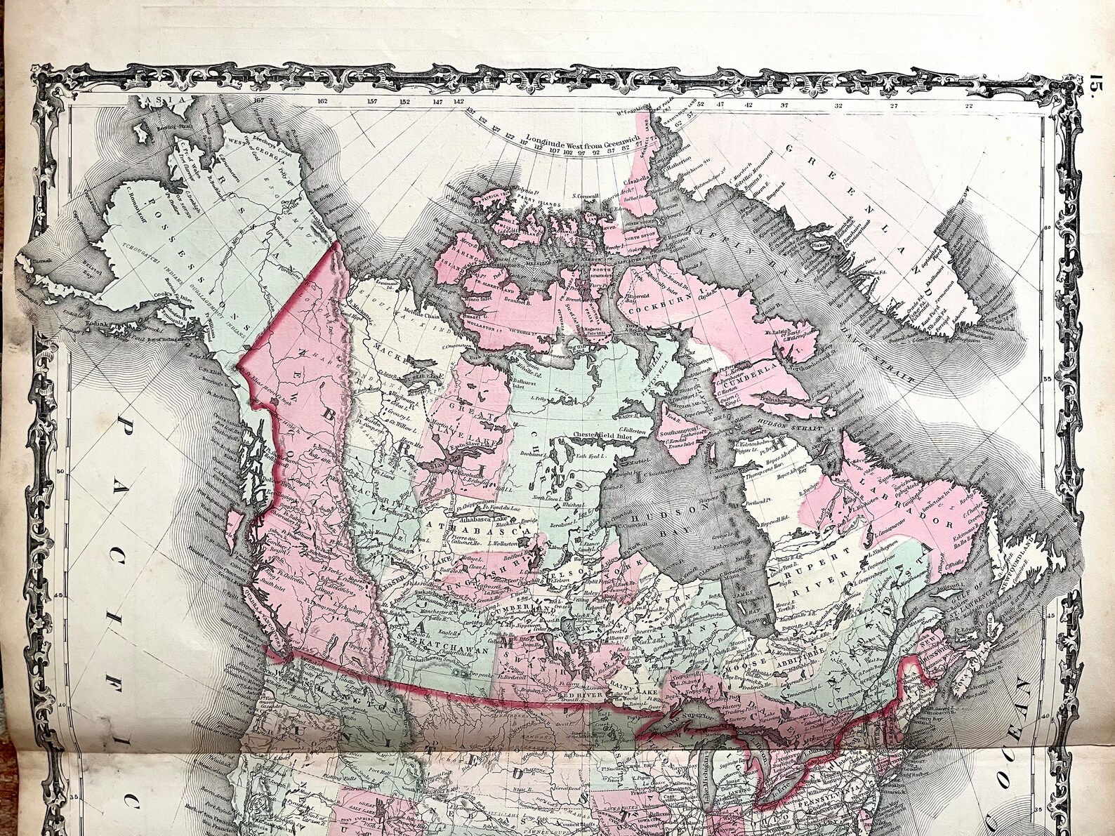North America Map, Original 1863 Johnson and Ward Atlas, Mexico, Canada ...