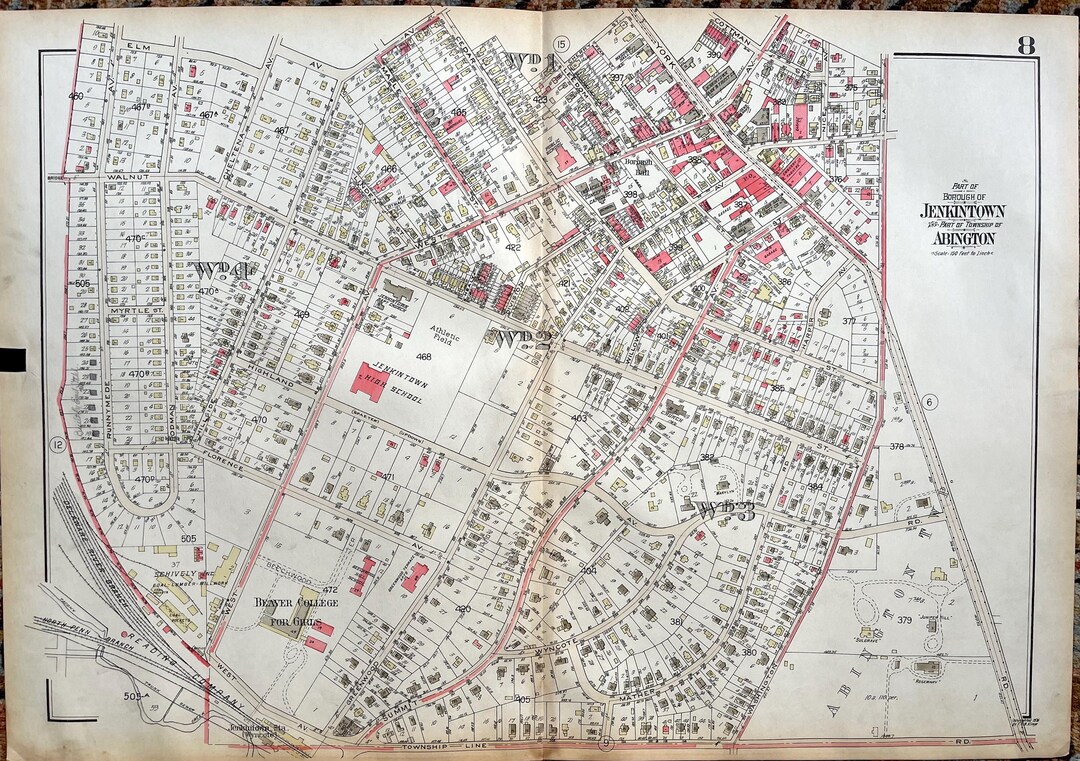 Jenkintown Map, Original 1926 Montgomery County Atlas, Abington, Beaver ...