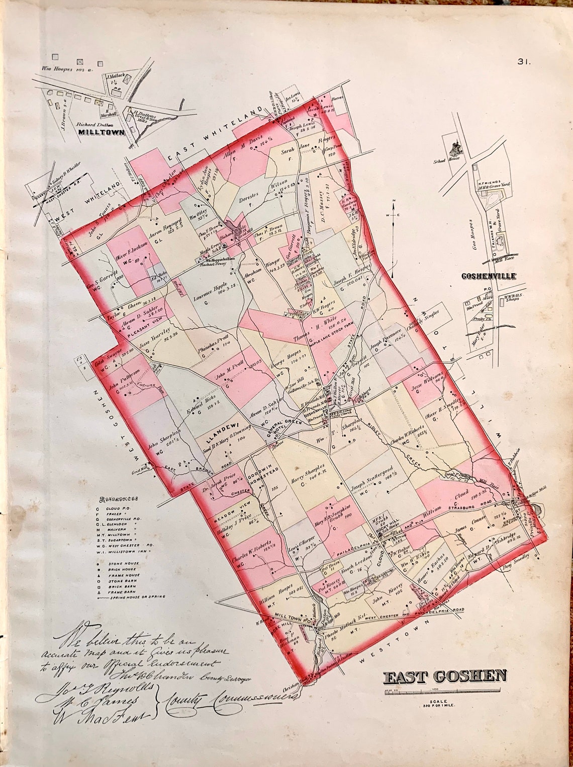 East Goshen Township Map, Original 1883 Chester County Farm Atlas ...