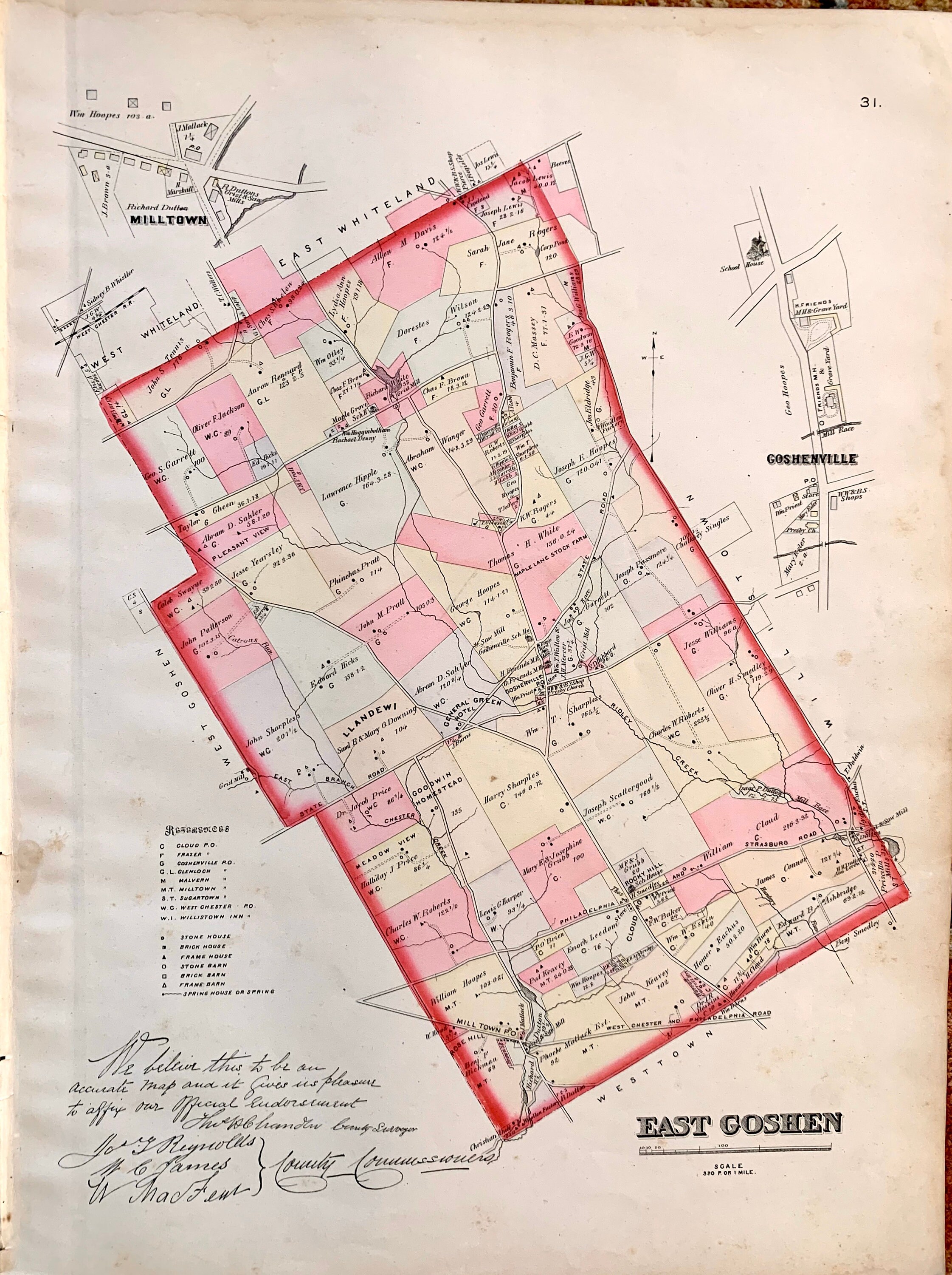 East Goshen Township Map, Original 1883 Chester County Farm Atlas ...