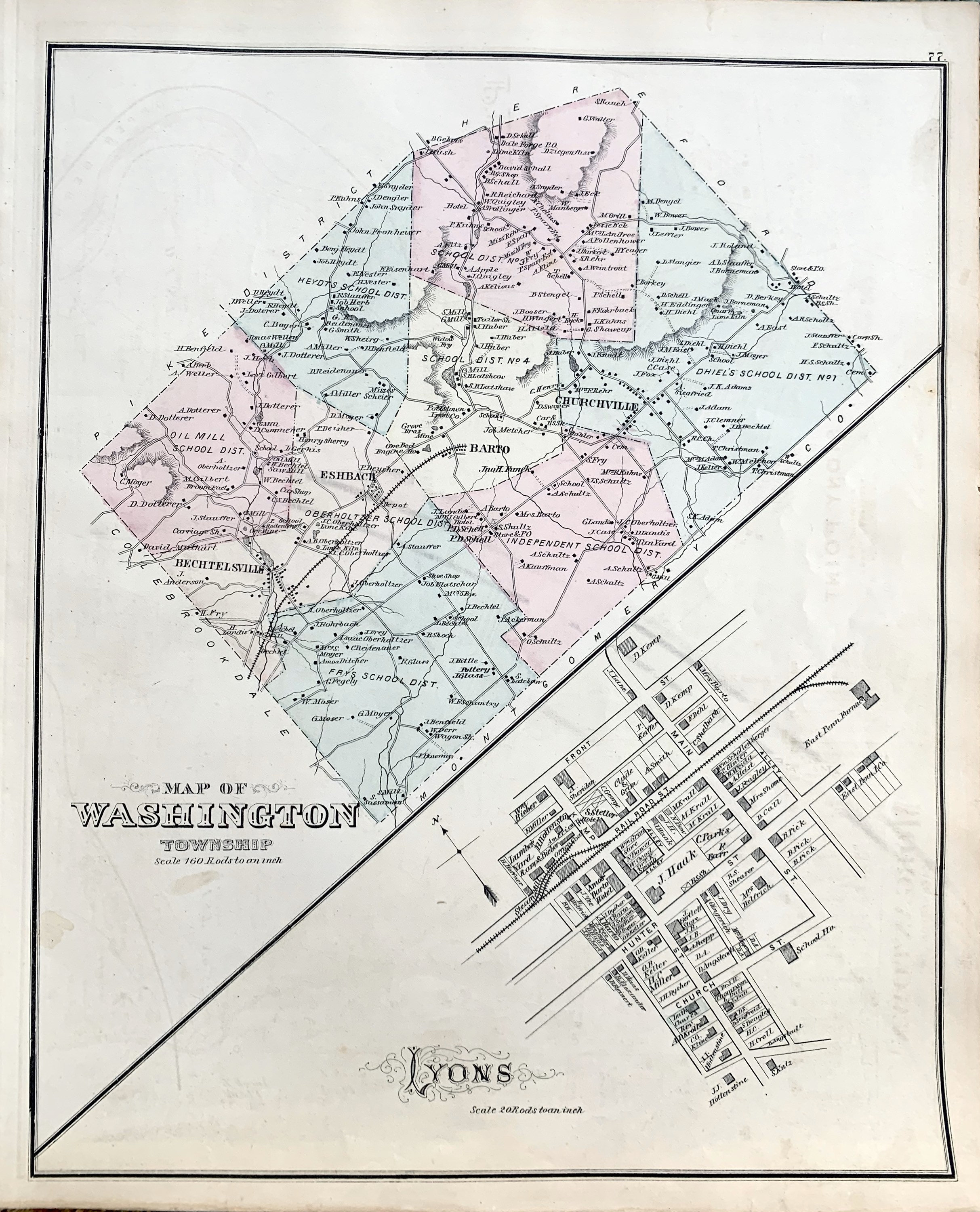 Washington Township Map, Original 1876 Berks County Pennsylvania Atlas ...