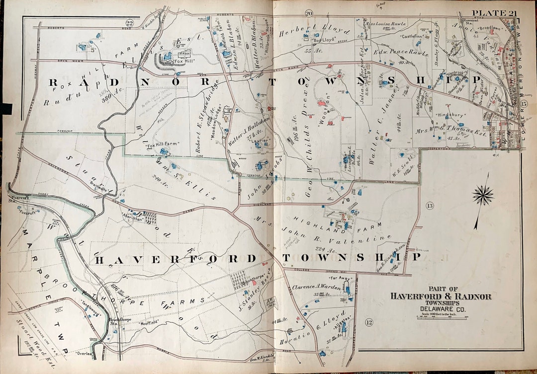 Radnor and Haverford Township Map, Original 1926 Main Line Pennsylvania ...