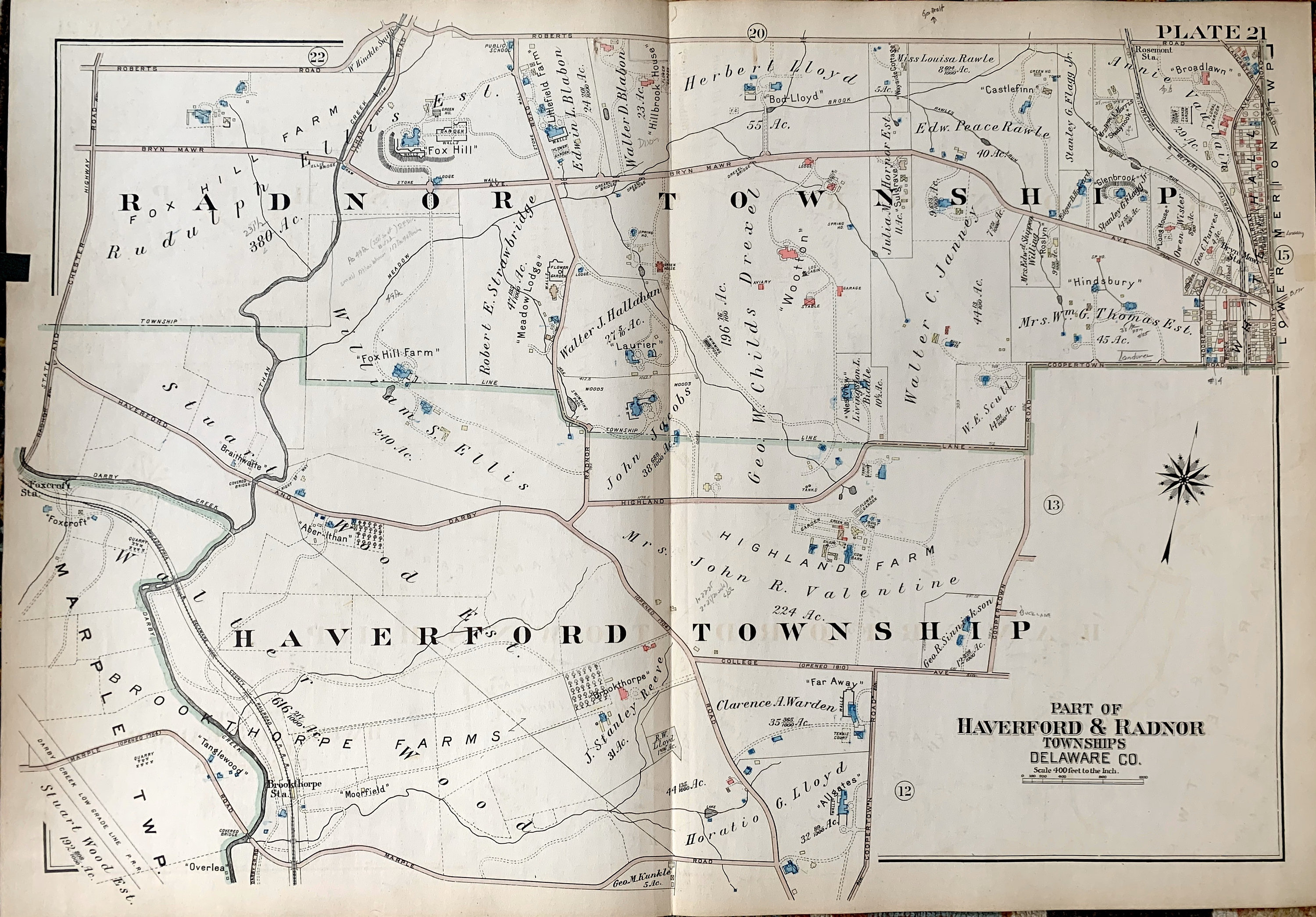 Radnor and Haverford Township Map, Original 1926 Main Line Pennsylvania ...