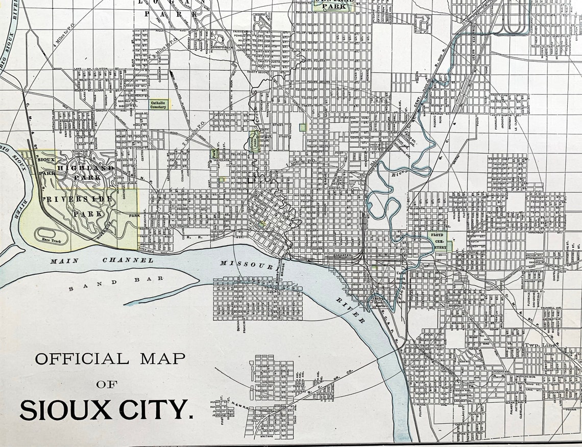 Antique Sioux City Iowa Map, Original 1895 Crams Atlas Map, Missouri ...