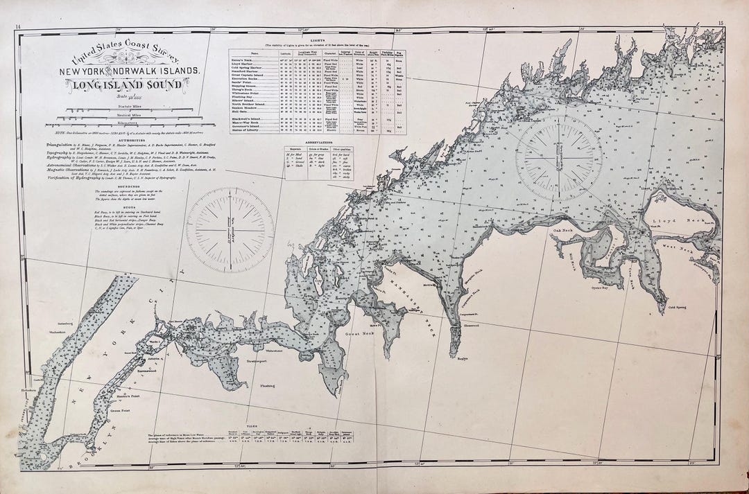 Long Island Sound Map, Original 1893 US Coast Survey, New York, Norwalk ...