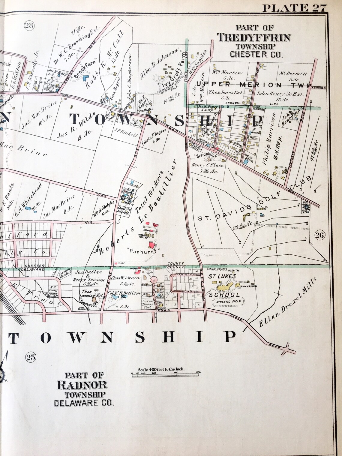 Tredyffrin Township Map, Original 1926 Mainline Pennsylvania Railroad ...