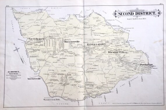 Baltimore County Map Original Hand Colored 1877 Baltimore | Etsy