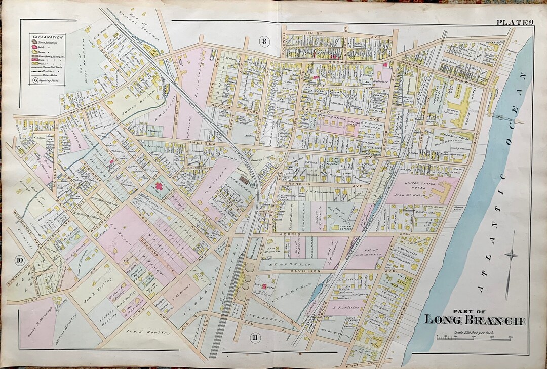 Long Branch Map, Original 1889 Monmouth County Atlas, Ocean Place ...