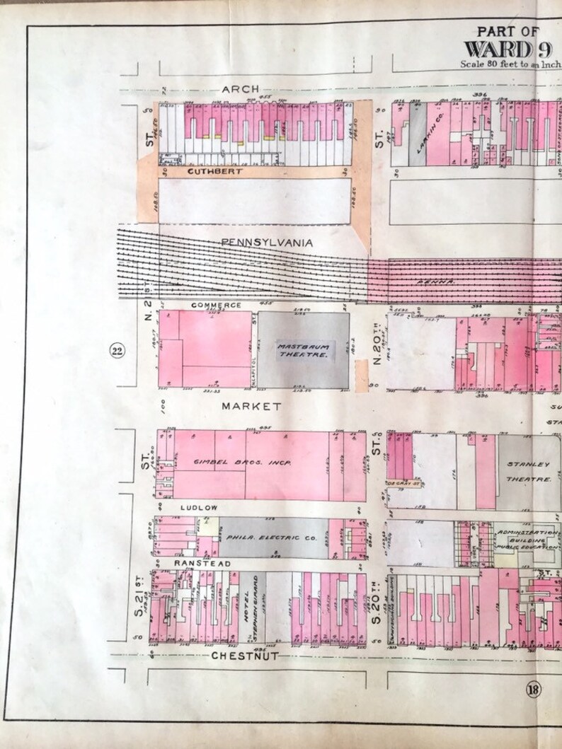 Rittenhouse Map, Original 1927 Philadelphia Atlas Map, Hand Colored ...