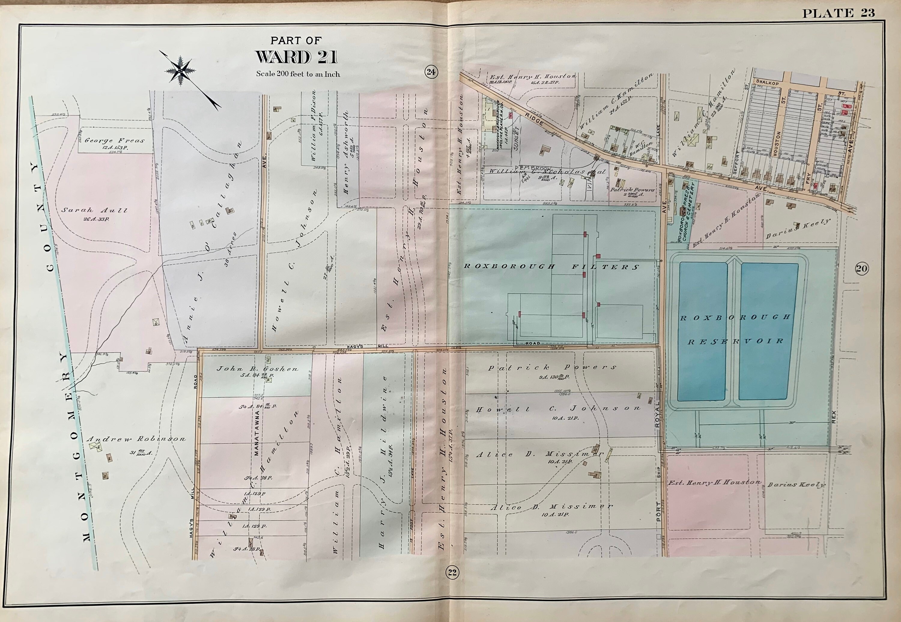 Roxborough Map, Original 1911 City of Philadelphia Atlas, Shawmont Map ...
