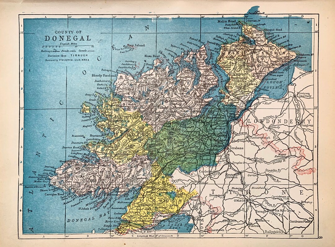 County of Donegal Map, Original 1901 Atlas of Ireland, Ulster Province ...