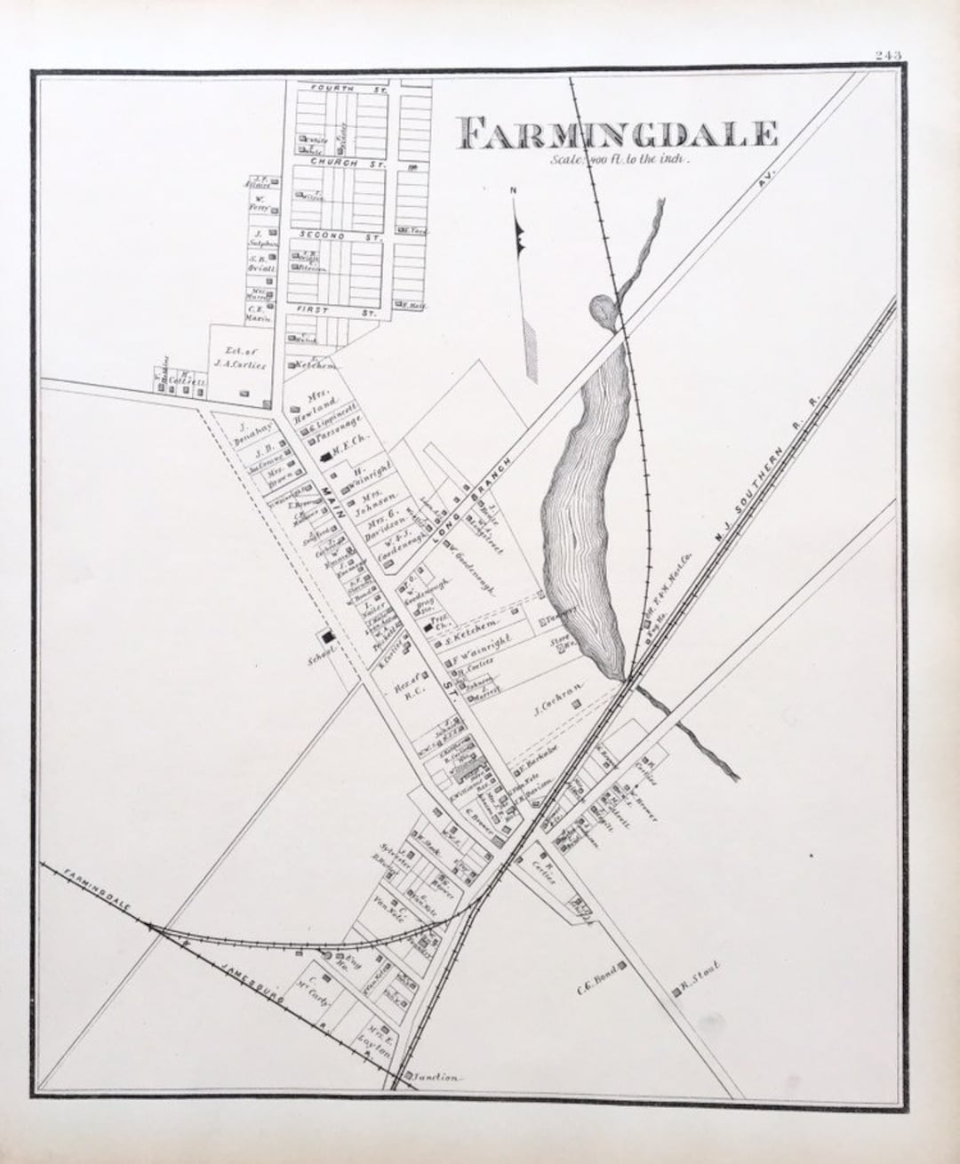 Farmingdale Map, Original 1878 New Jersey Shore Atlas, Monmouth County ...