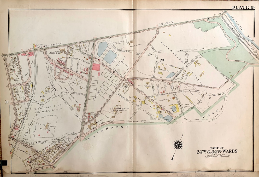Belmont Map, Bala, Original 1926 West Philadelphia Atlas, Bala Golf ...