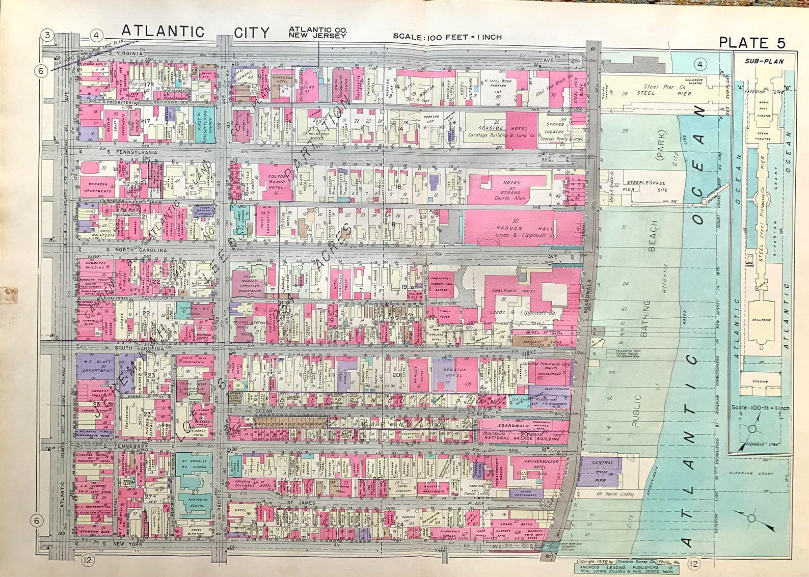 Atlantic City Map, Original 1938 Absecon Island Atlas, Steel Pier ...