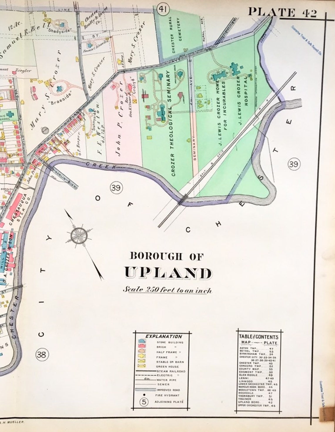 1913 Borough of Upland Pennsylvania Atlas Map Original Hand - Etsy