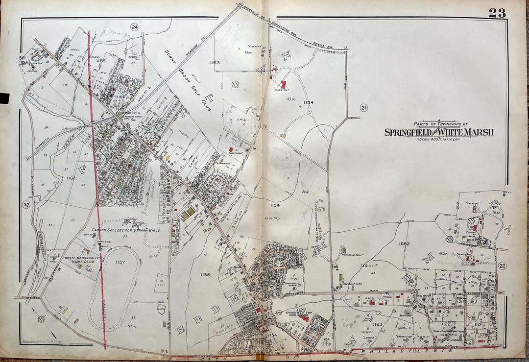 White Marsh Map, Original 1927 Montgomery County Atlas, Wyndmoor ...