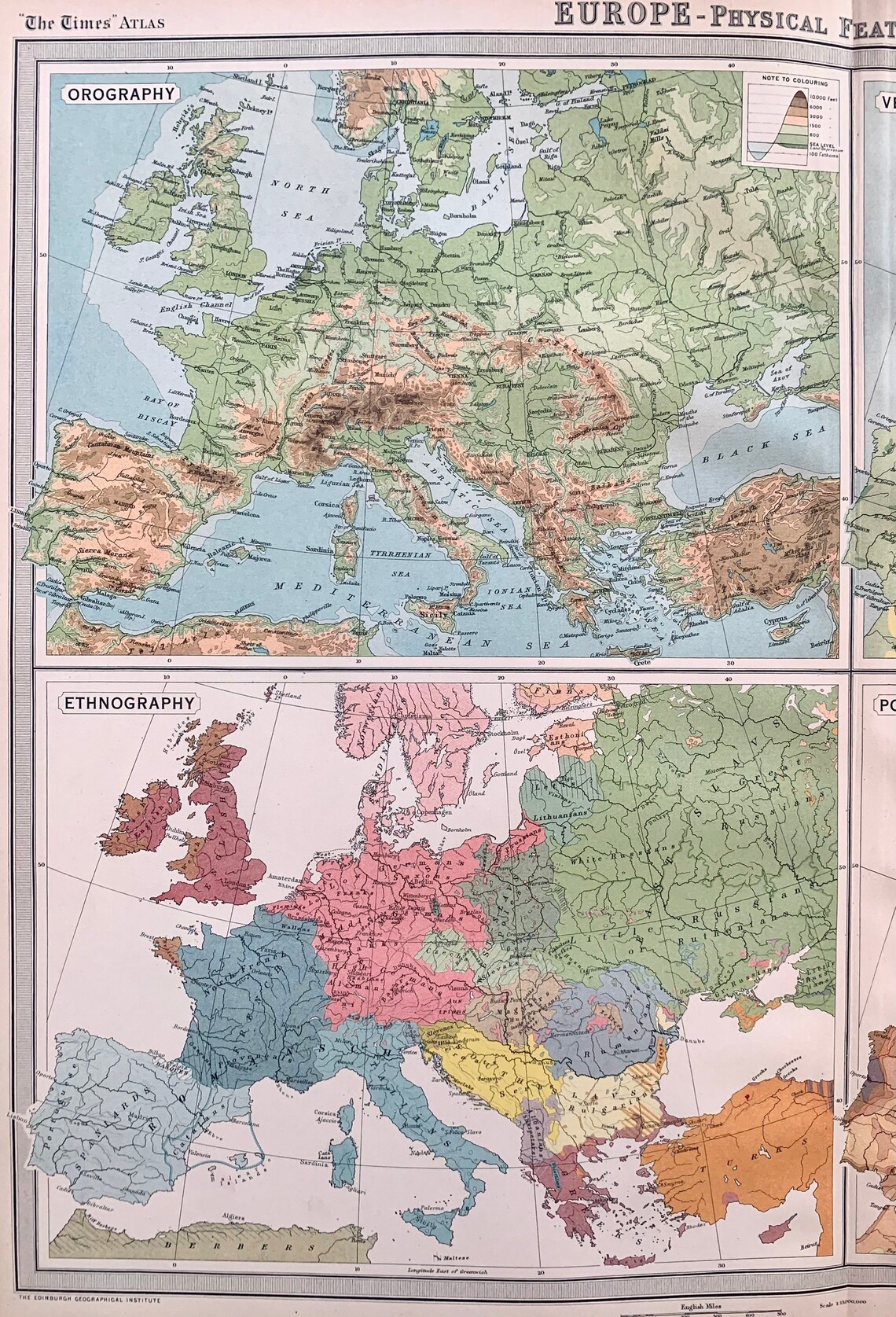 Europe Population Map, Original 1922 Times Atlas, Vegetation ...