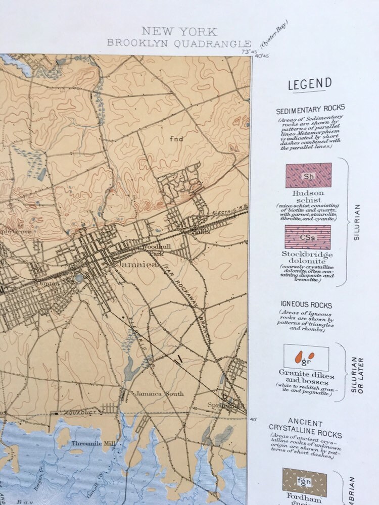 New York, Brooklyn Geological Map, Original 1902 Historical Geology ...