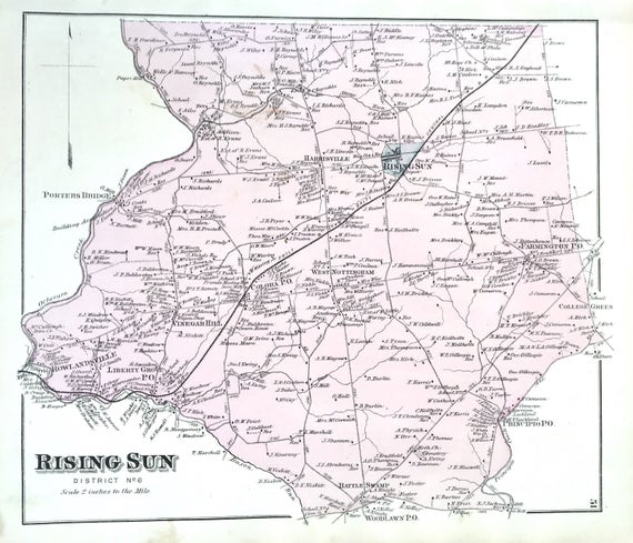 Rising Sun Maryland Original 1877 Cecil County Atlas map Hand | Etsy