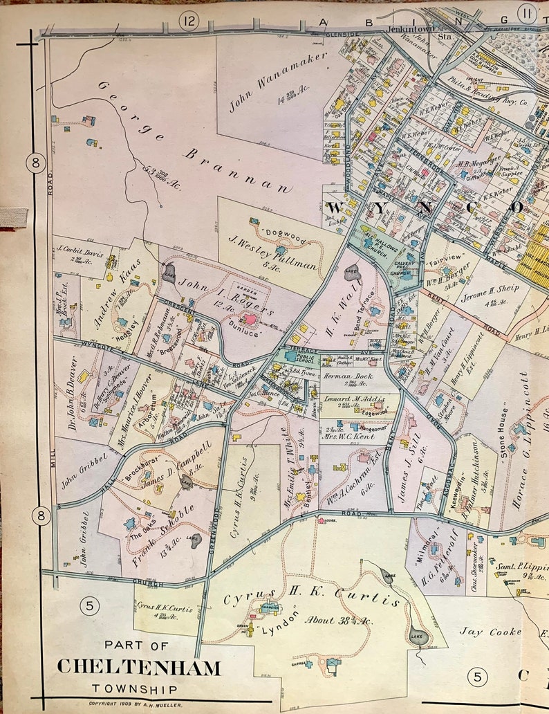 Cheltenham Map Original North Penn Atlas Wyncote Map - Etsy