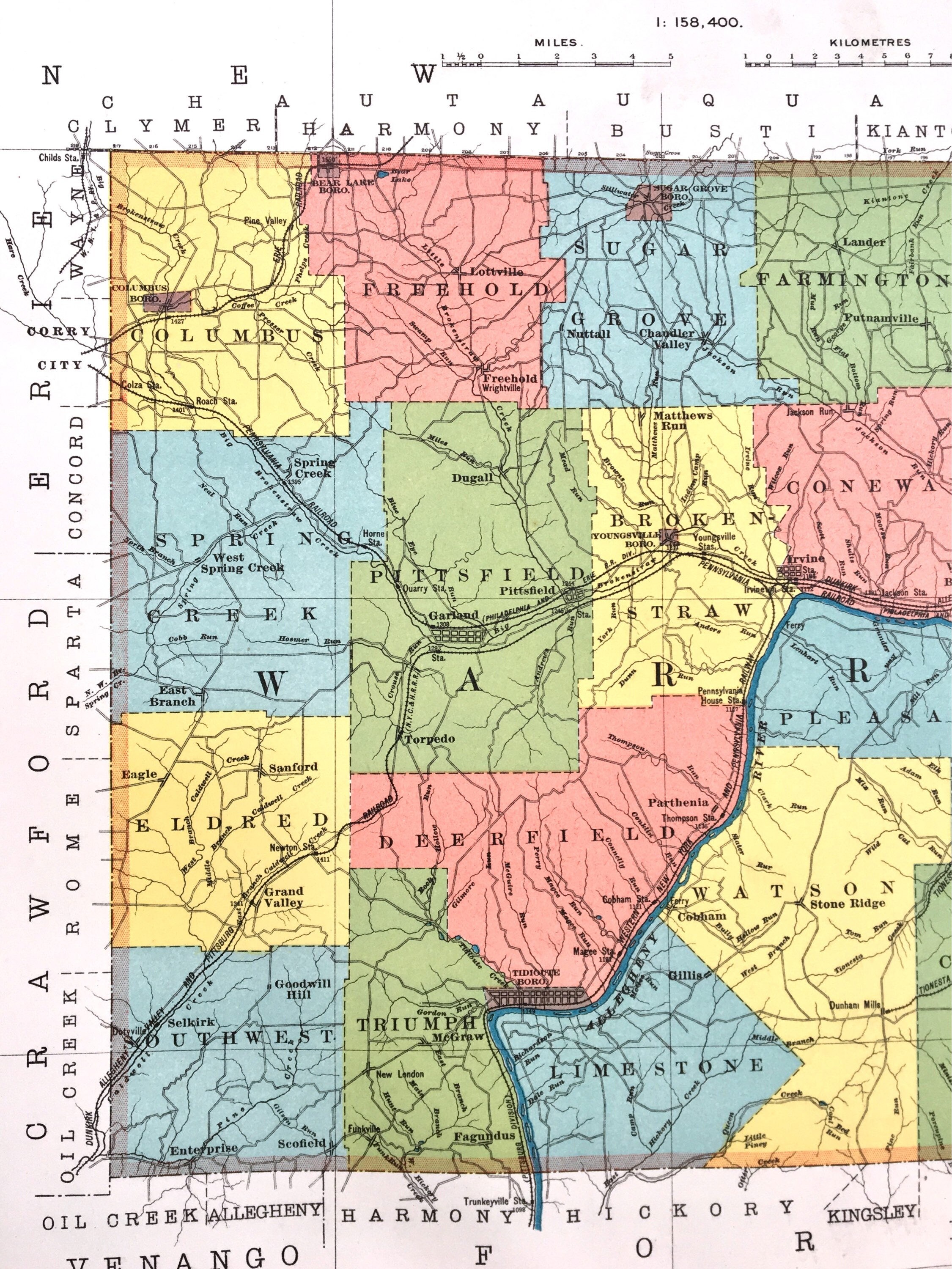 Original 1900 Atlas Map of Warren County From the State of Pennsylvania ...
