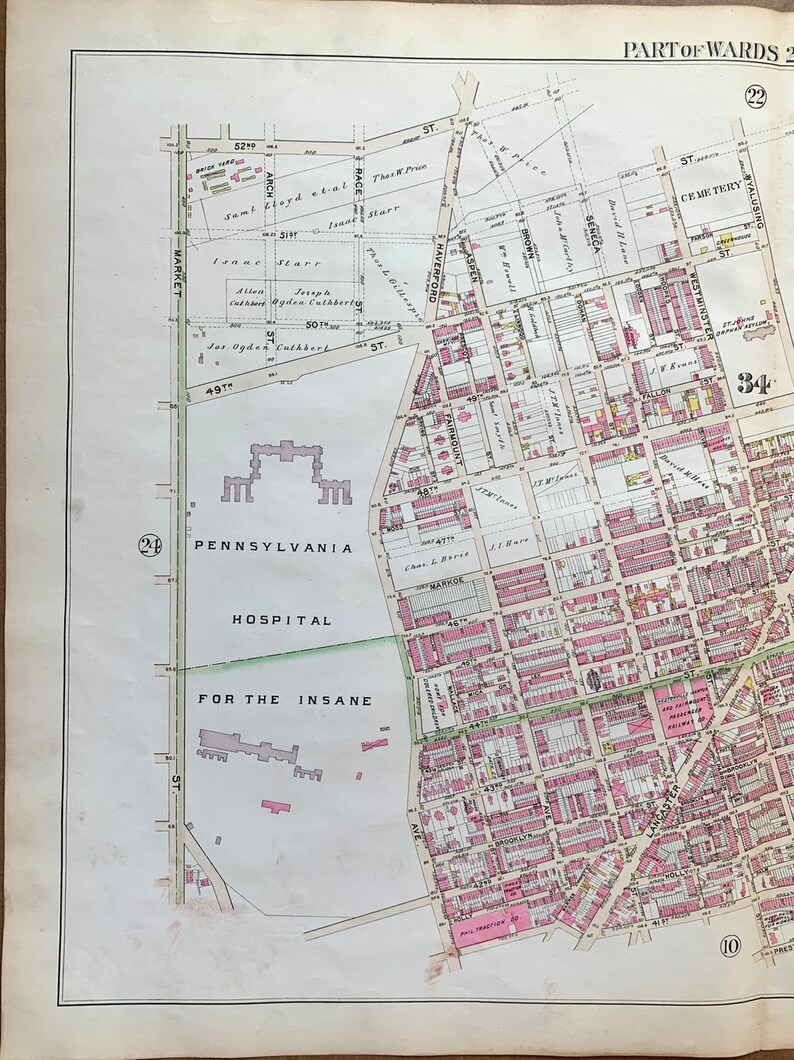 West Philadelphia Atlas Map, Original 1895 Hand Colored Map, Please ...