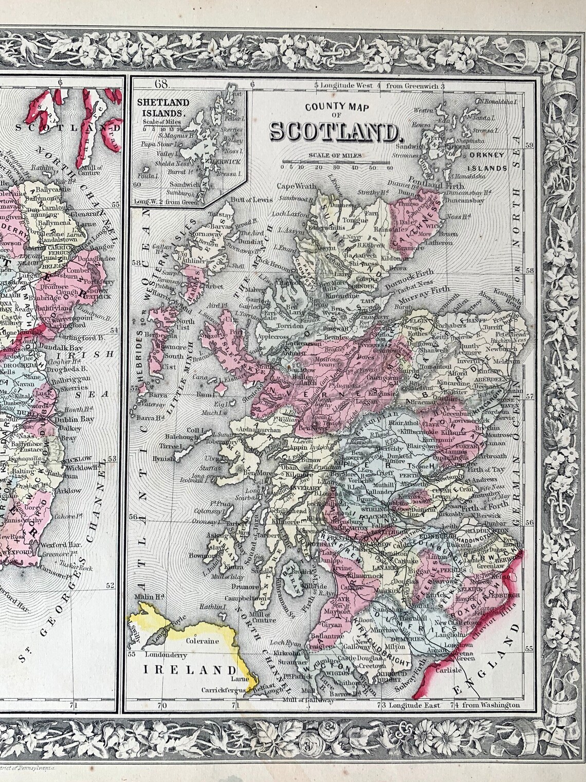 Ireland Map, Original 1862 Mitchells Atlas, Scotland, Dublin, - Etsy