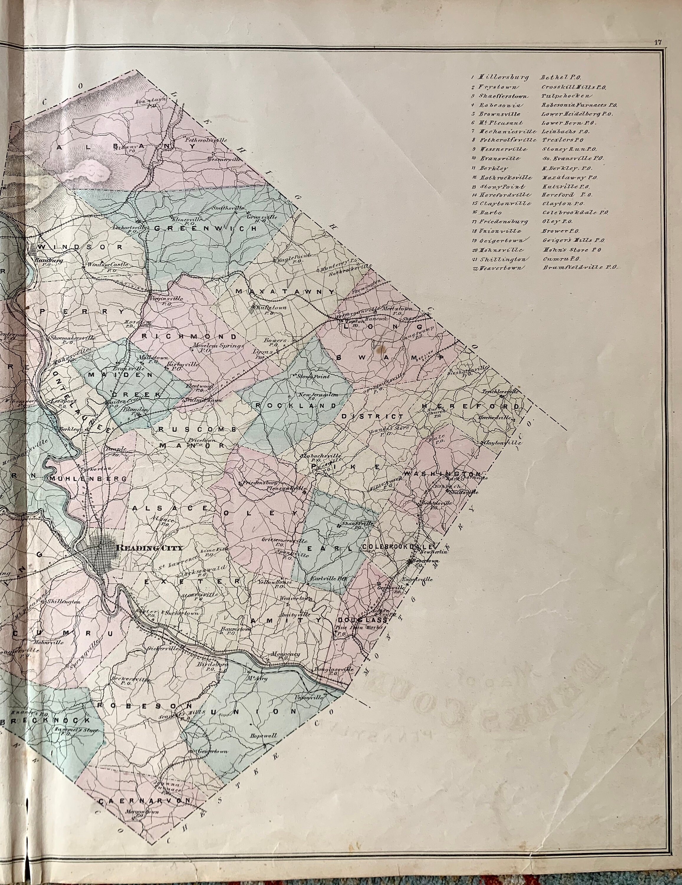 Berks County Map, Original 1876 Berks County Atlas, Reading, Boyertown ...