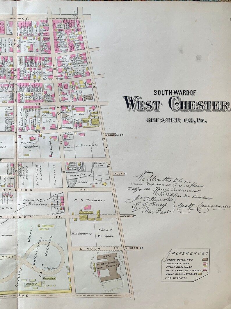 West Chester Pennsylvania Map, Original 1883 Chester County Farm Atlas ...