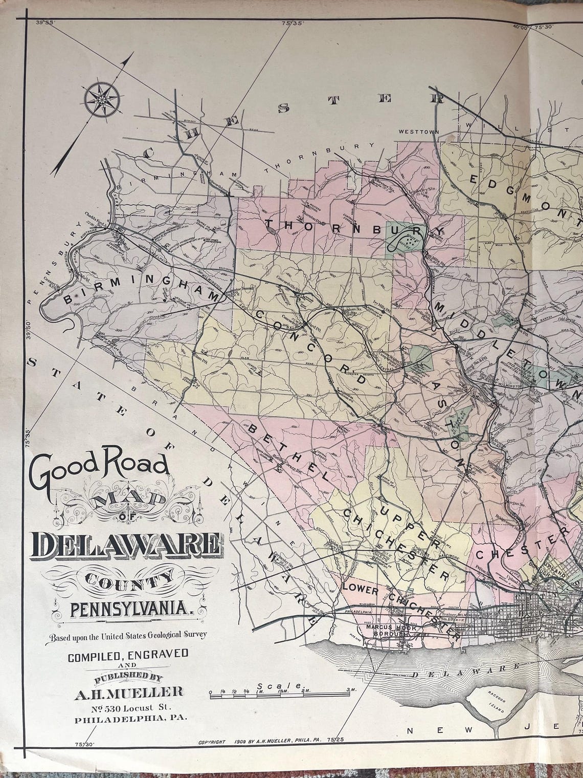 Delaware County Atlas Map, Original 1909 Muellers Good Road Map of ...