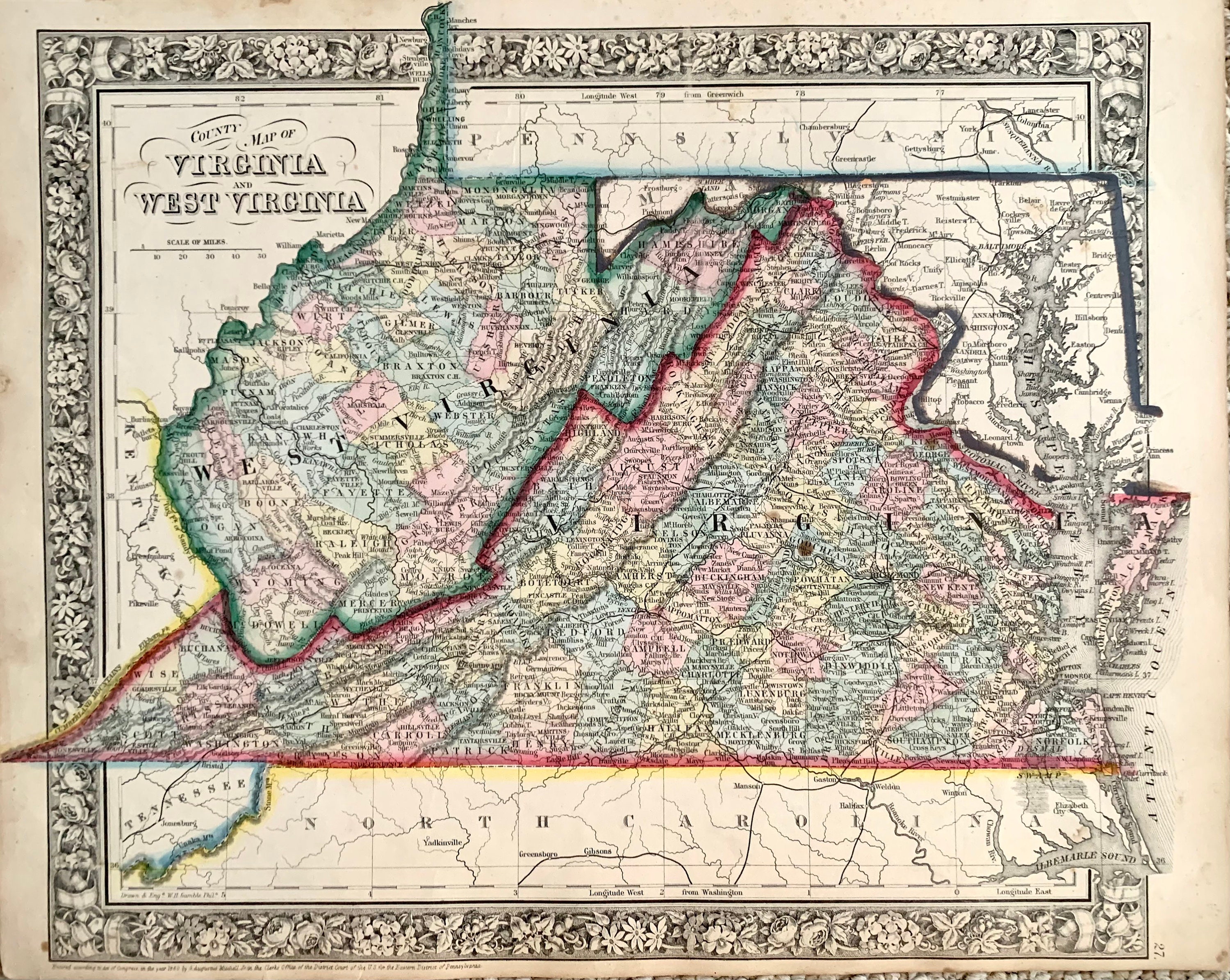 Virginia Map Original 1863 Mitchells Atlas West Virginia - Etsy