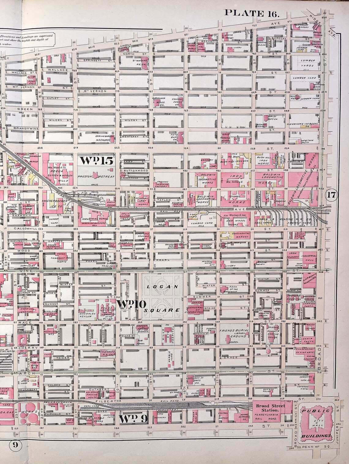 Fairmount Map, Original 1886 Philadelphia Atlas, City Hall, Powellton ...
