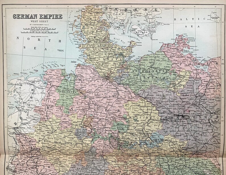 German Empire Map Original 1875 Blacks Atlas West Germany - Etsy