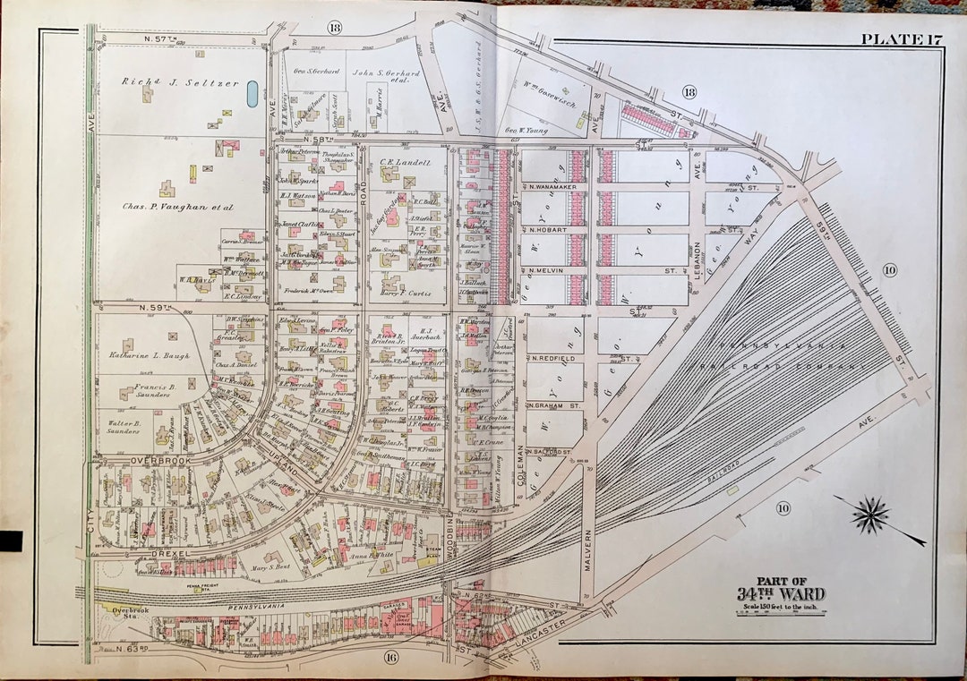 Overbrook Map, Original 1926 West Philadelphia Atlas, St Josephs ...