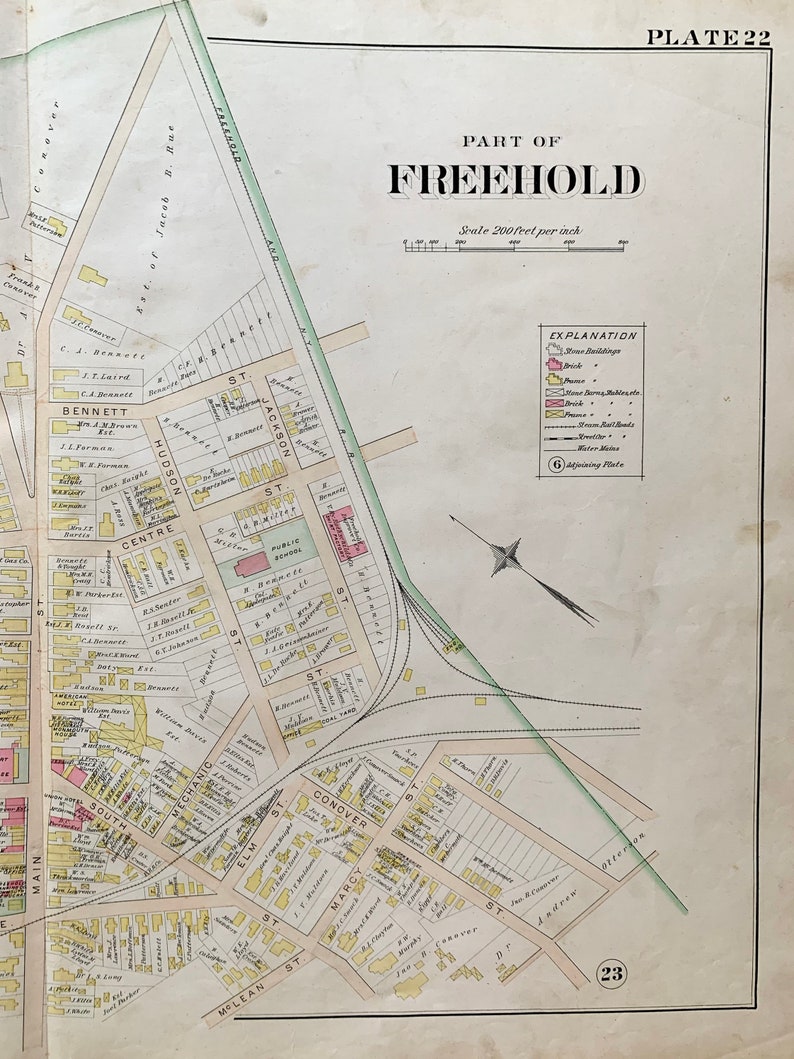 Freehold Map, Original 1889 Monmouth County Atlas Map, New Jersey Map ...