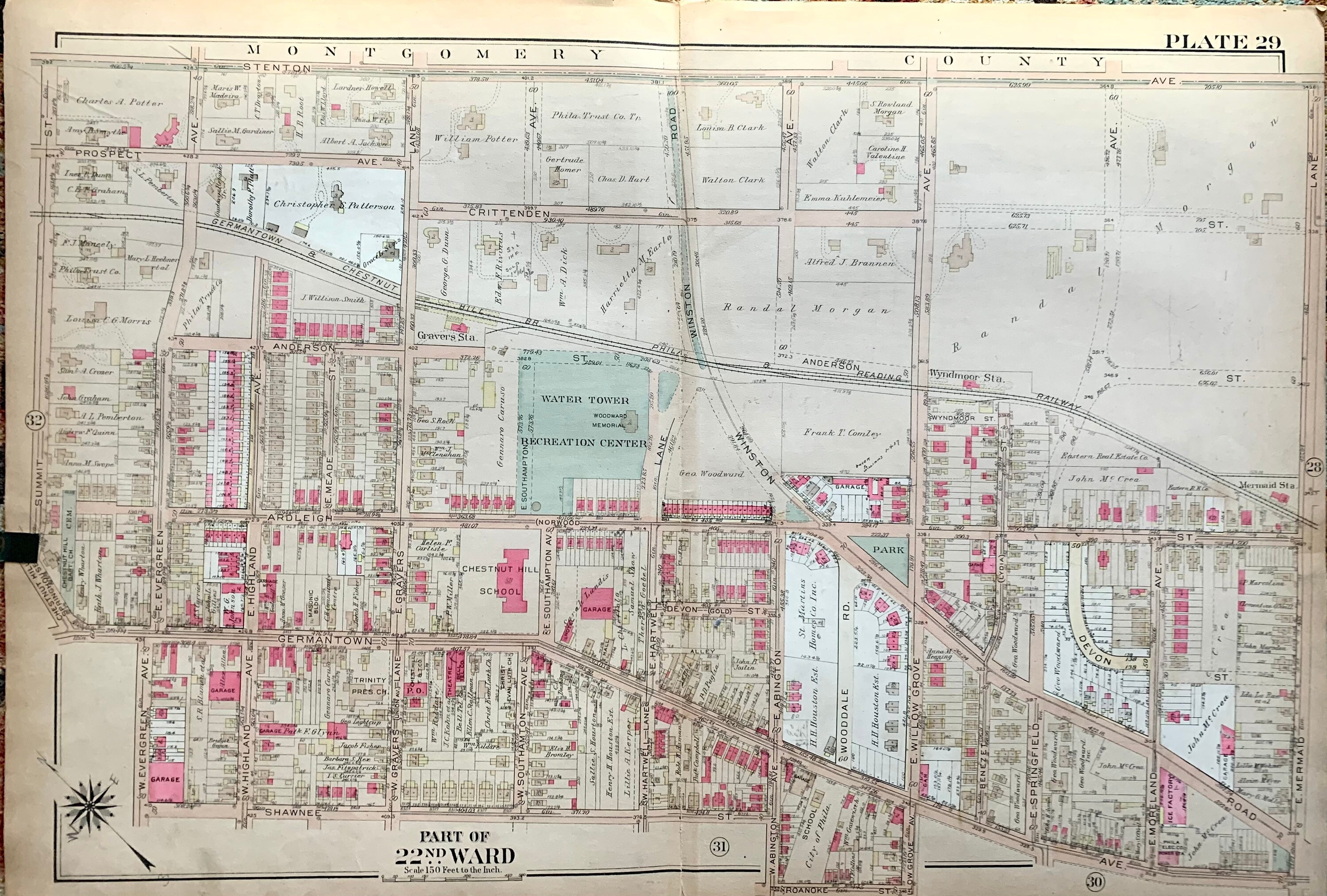 Home Décor 1923 Original City of Philadelphia Atlas Map Chestnut Hill ...