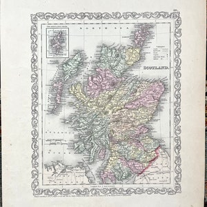Antique Scotland Map, Original 1856 Desilver Atlas, Edinburgh, Scottish ...