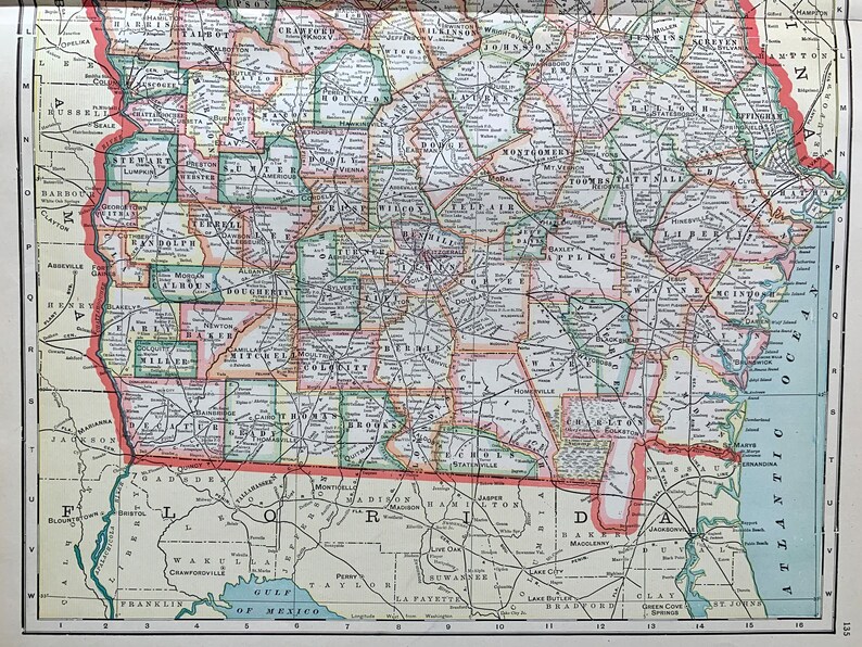 Georgia Map Original 1887 Crams Atlas the Peach State - Etsy
