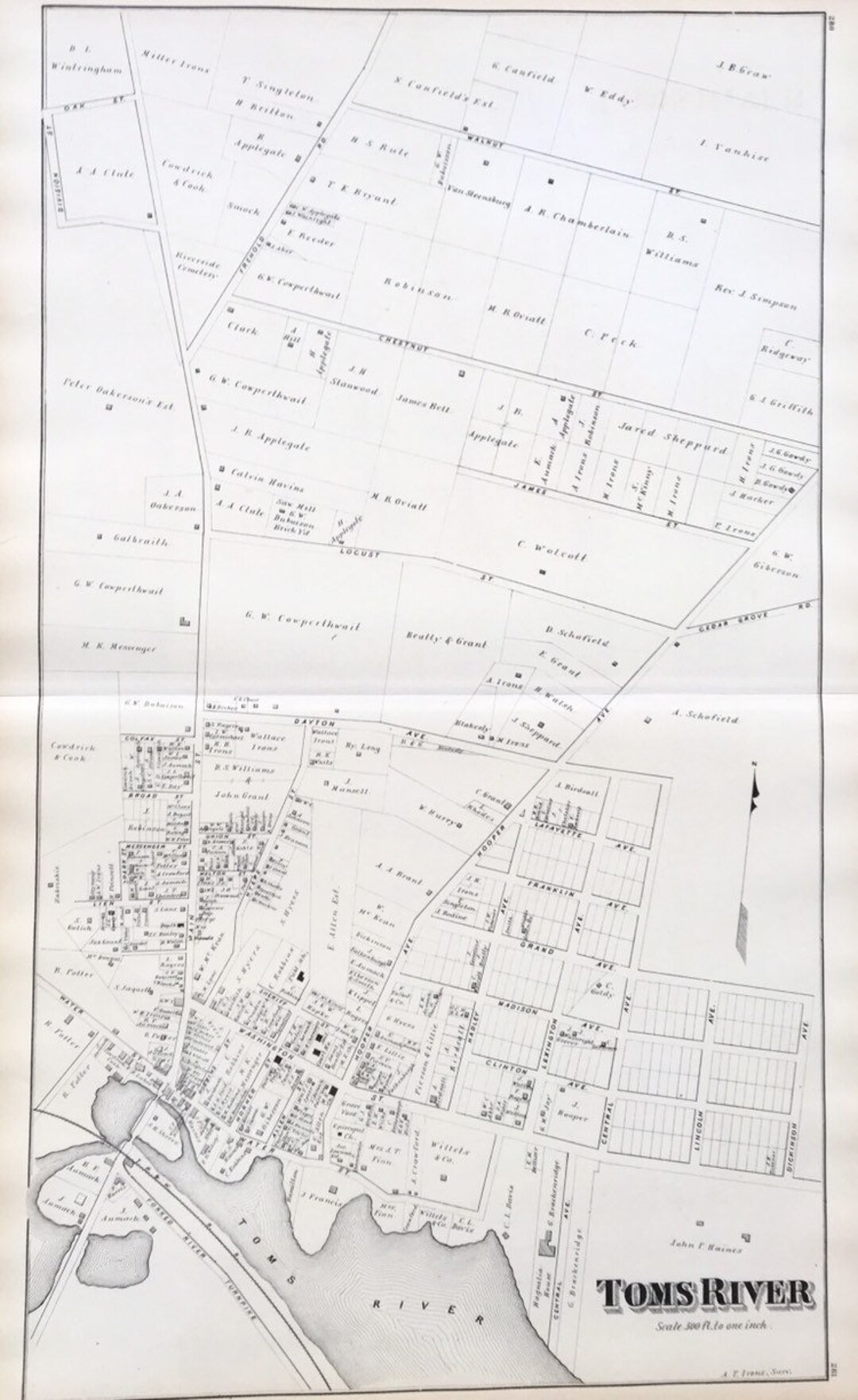 Toms River Map, Original 1878 New Jersey Shore Atlas, Monmouth County ...