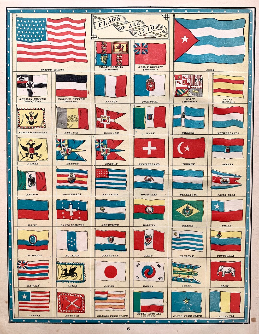 Antique Flags of Nations Print, Original 1901 Crams Atlas, United ...