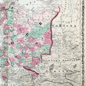 Europe Map, Original 1863 Johnsons Atlas, British Isles, Prussia ...